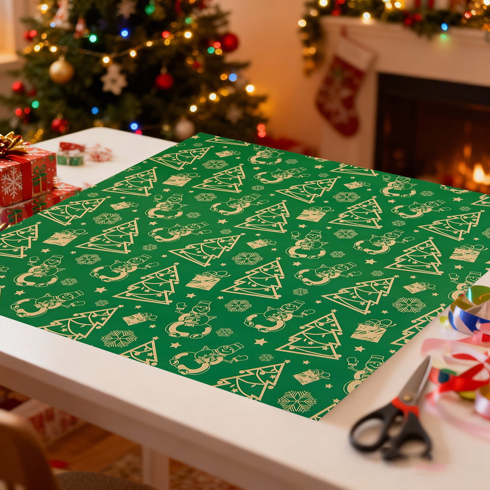 Wrap Paper Roll For Holiday Festive Xmas Designs With Santa Snowman ...