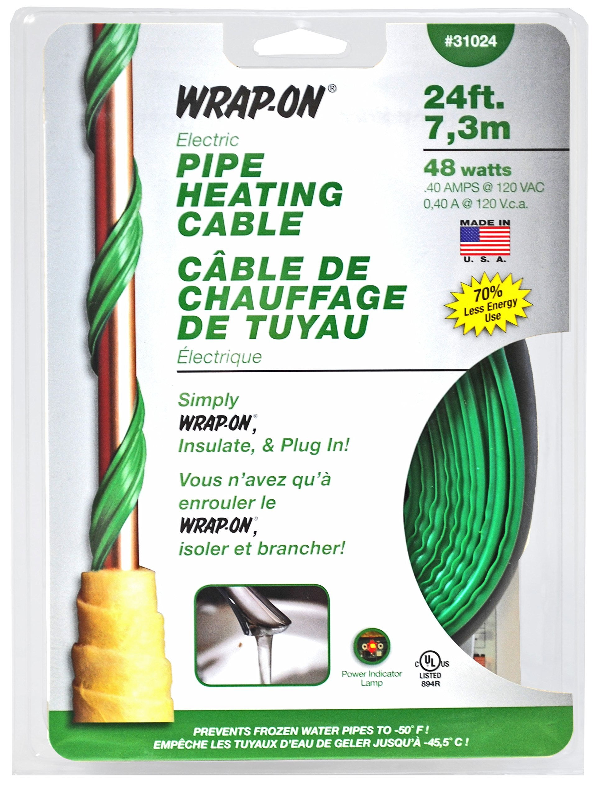 Wrap-on Pipe Heating Cables, W/thermostat, 120 V, Green - Walmart.com