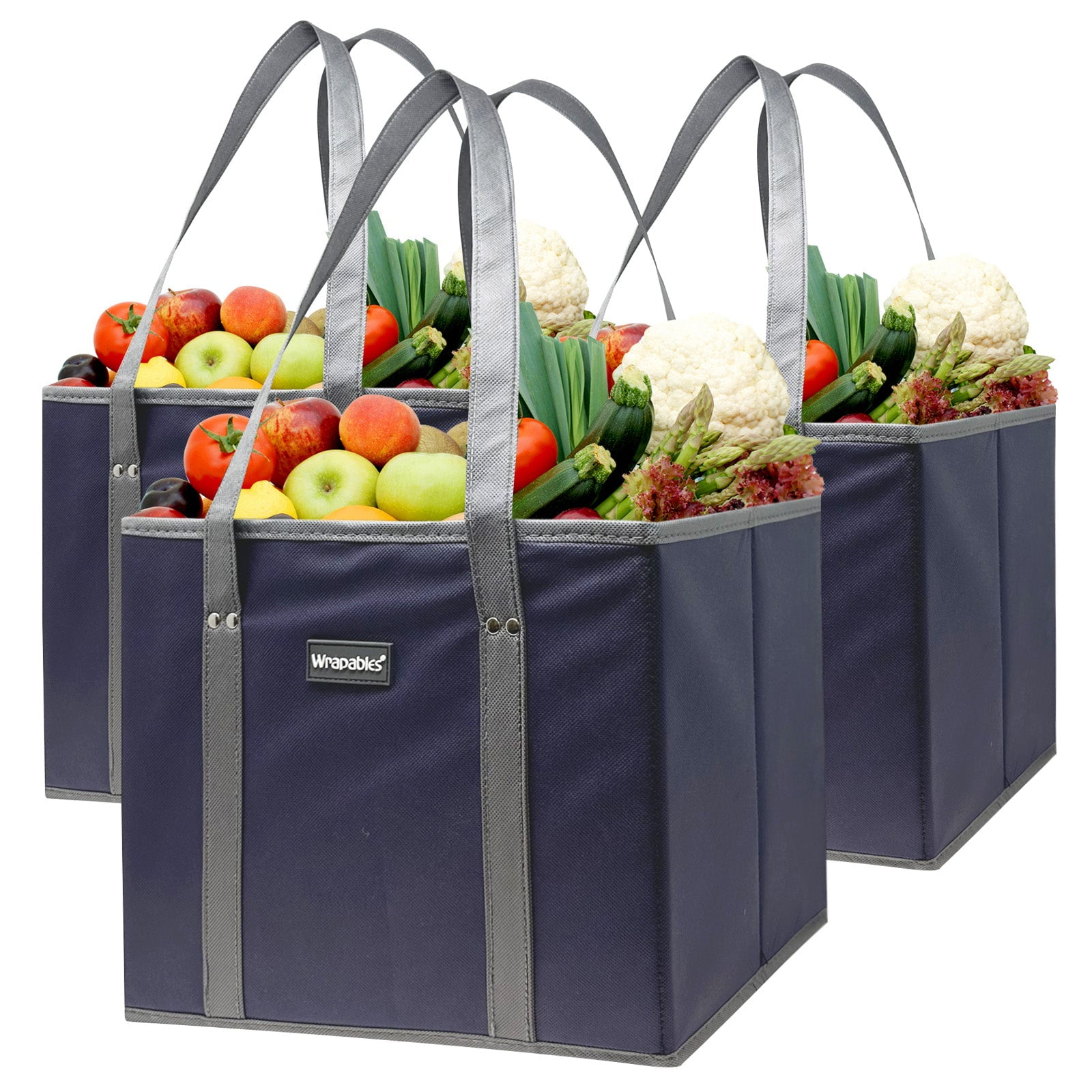Wrapables 3Pk Reusable Grocery Bags, Heavy Duty Large Foldable Storage ...