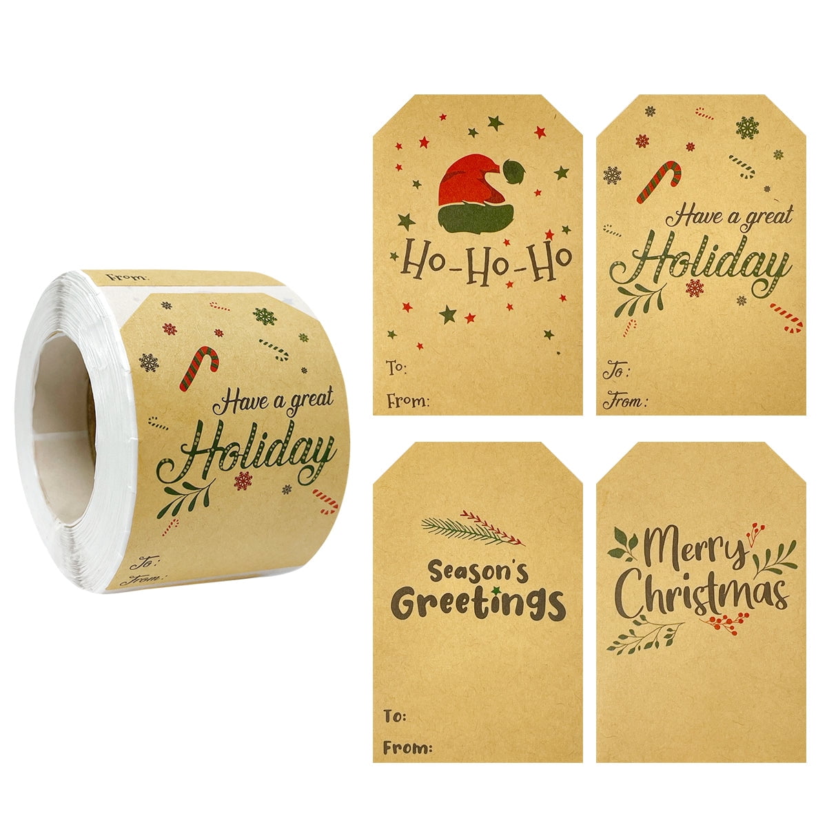 Wrapables Christmas Holiday Gift Tag Stickers and Labels Roll for Gift ...