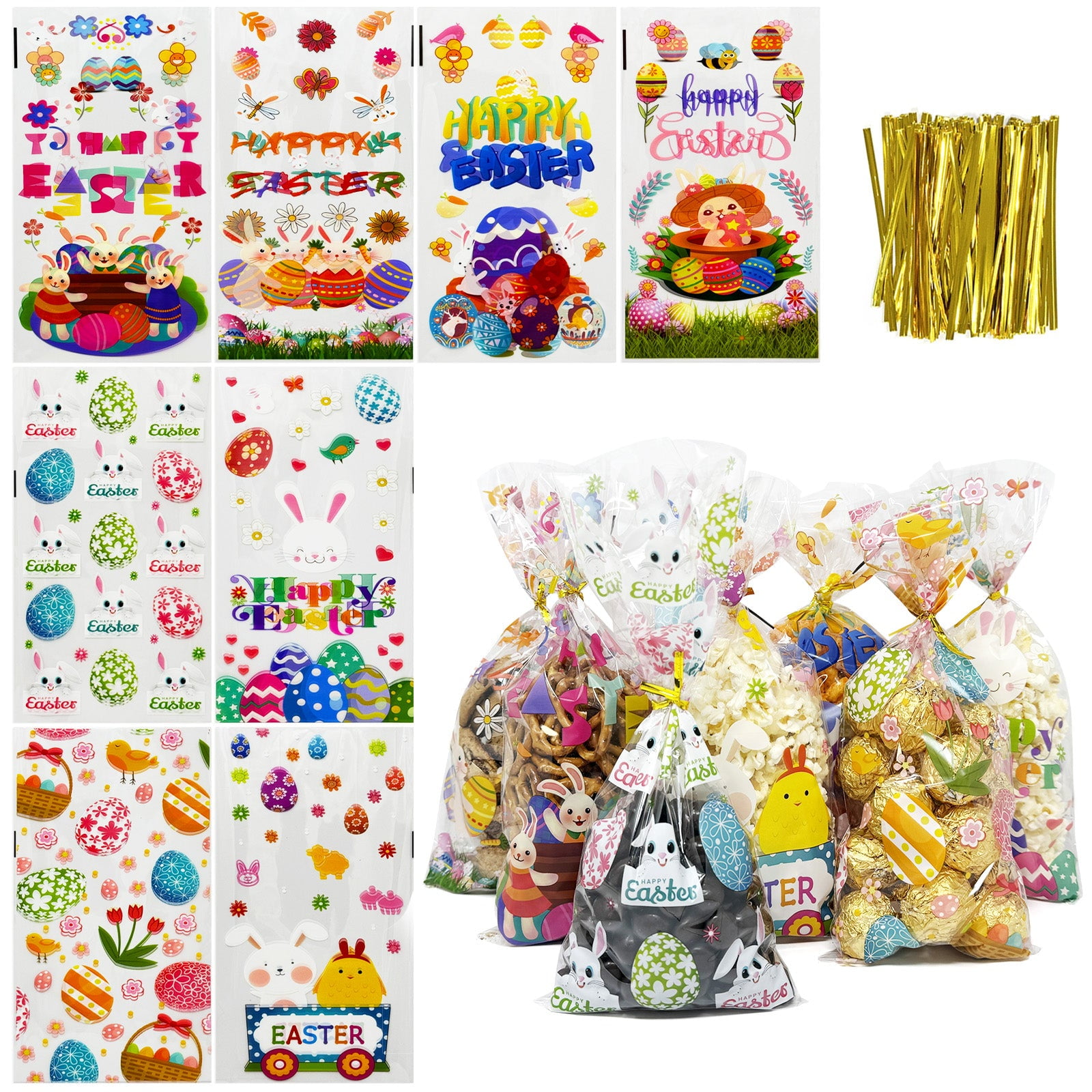 Wrapables Easter Cellophane Treat Bags With Twist Ties for Candy ...