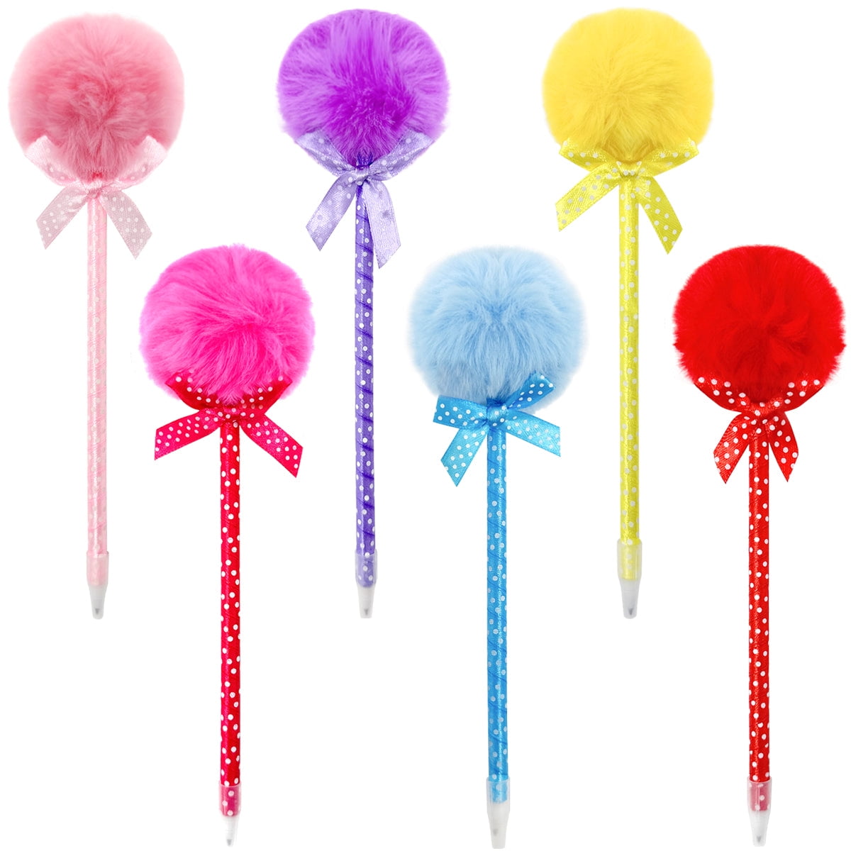 Wrapables Soft Fluffy Pom Pom Ballpoint Pens, Pastel Colors, Set of 6 ...