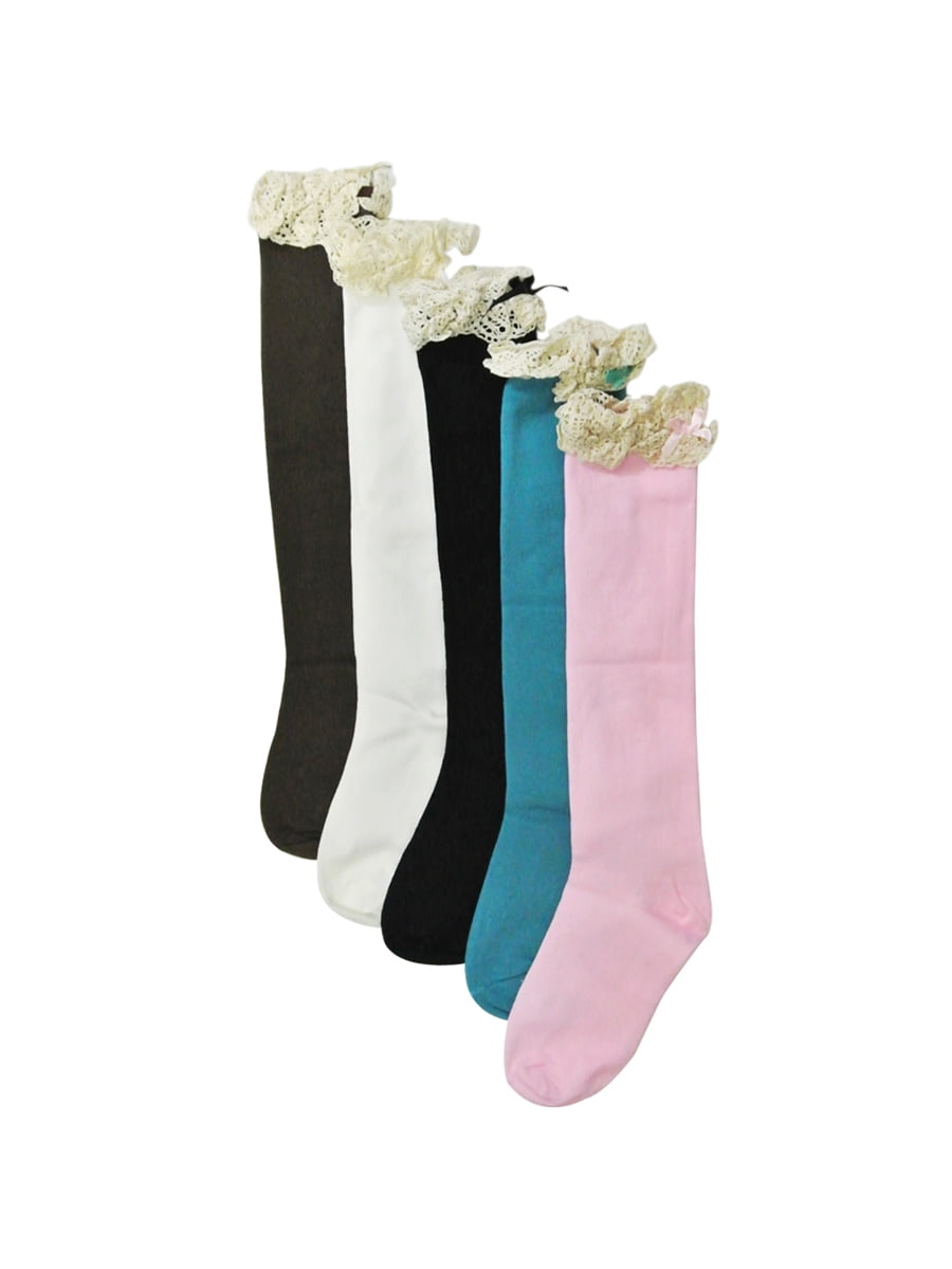 Wrapables® Lace Ruffles and Bow Knee High Girl Socks (set of 5 ...