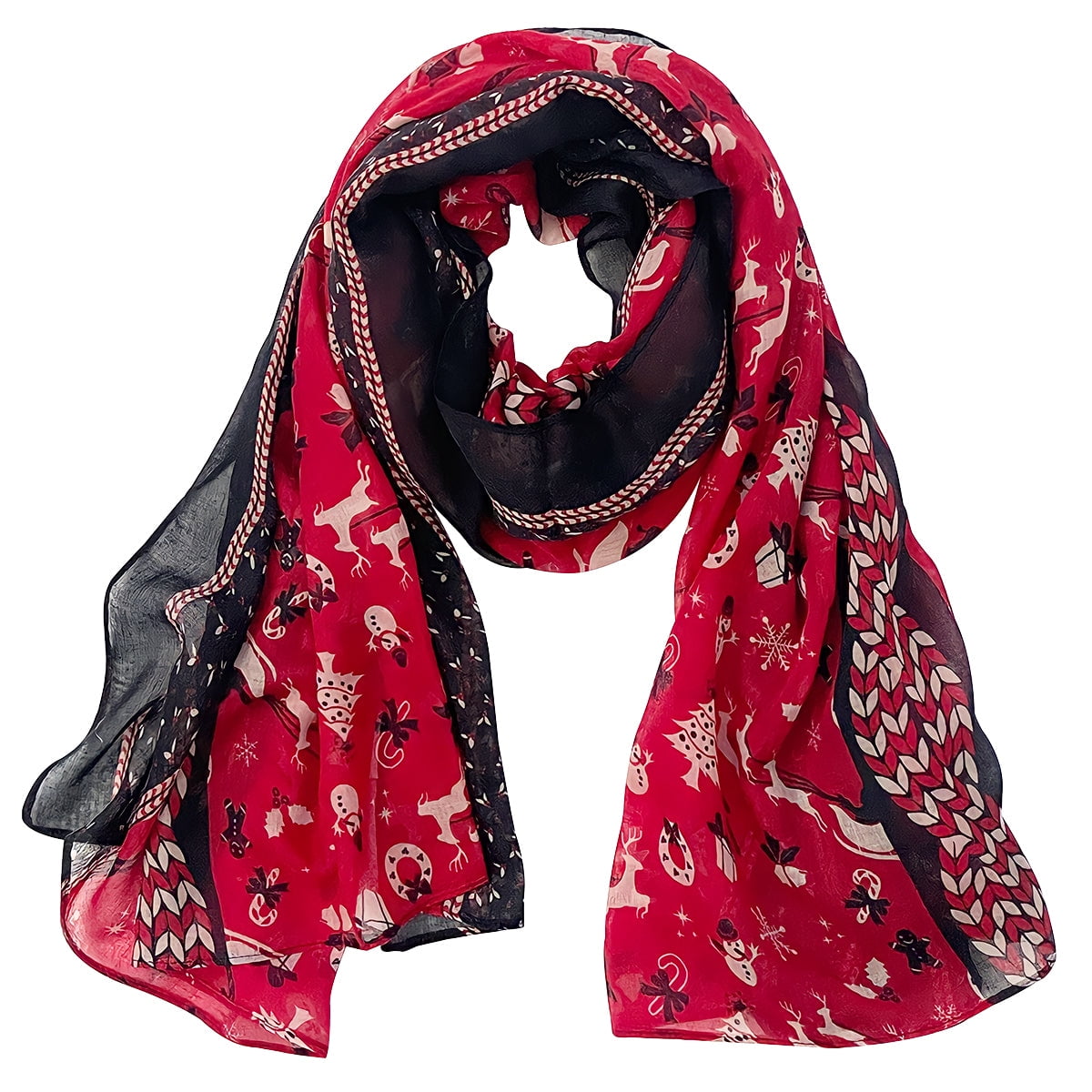Wrapables Lightweight Winter Holiday Scarf, Reindeer & Sled Red ...