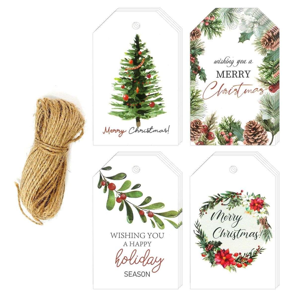Wrapables Xmas Present Labels, Merry Christmas Gift Tags with Jute ...