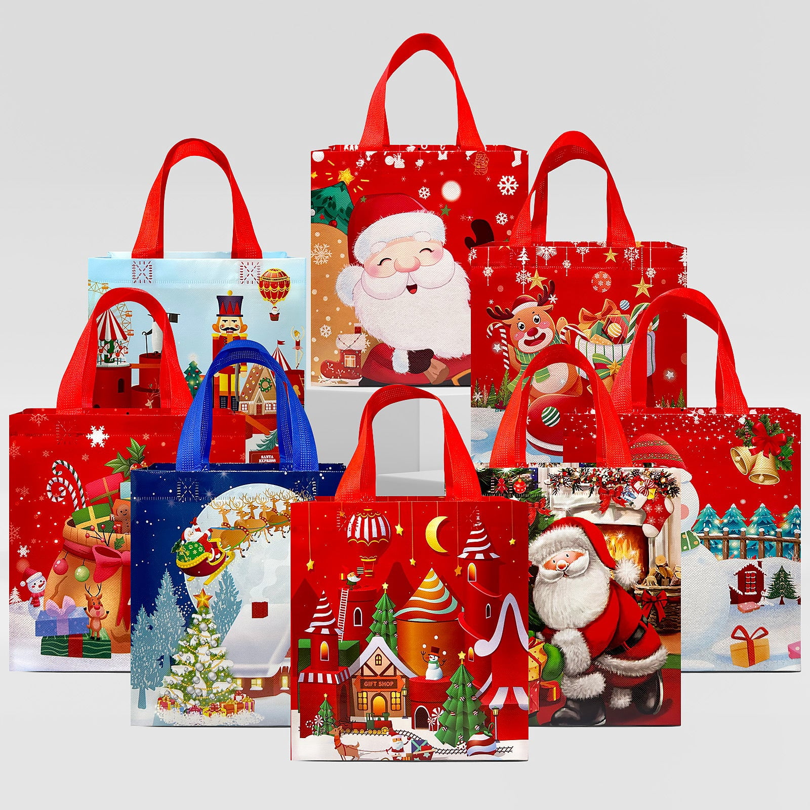 Wrapables Non-Woven Reusable Cheerful Christmas Gift Bags with Handles ...