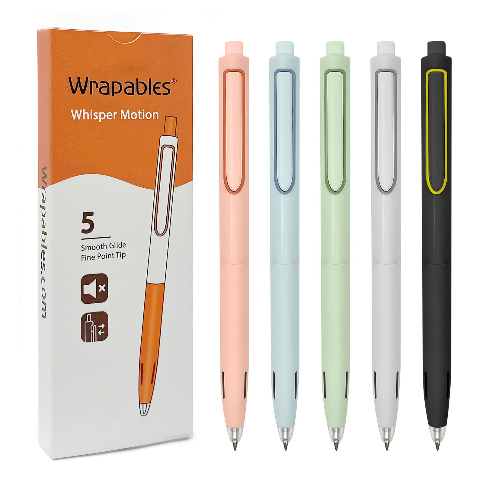 Wrapables Whisper Motion Silent Retractable Gel Pen Set (5 Pack), 0.5mm ...