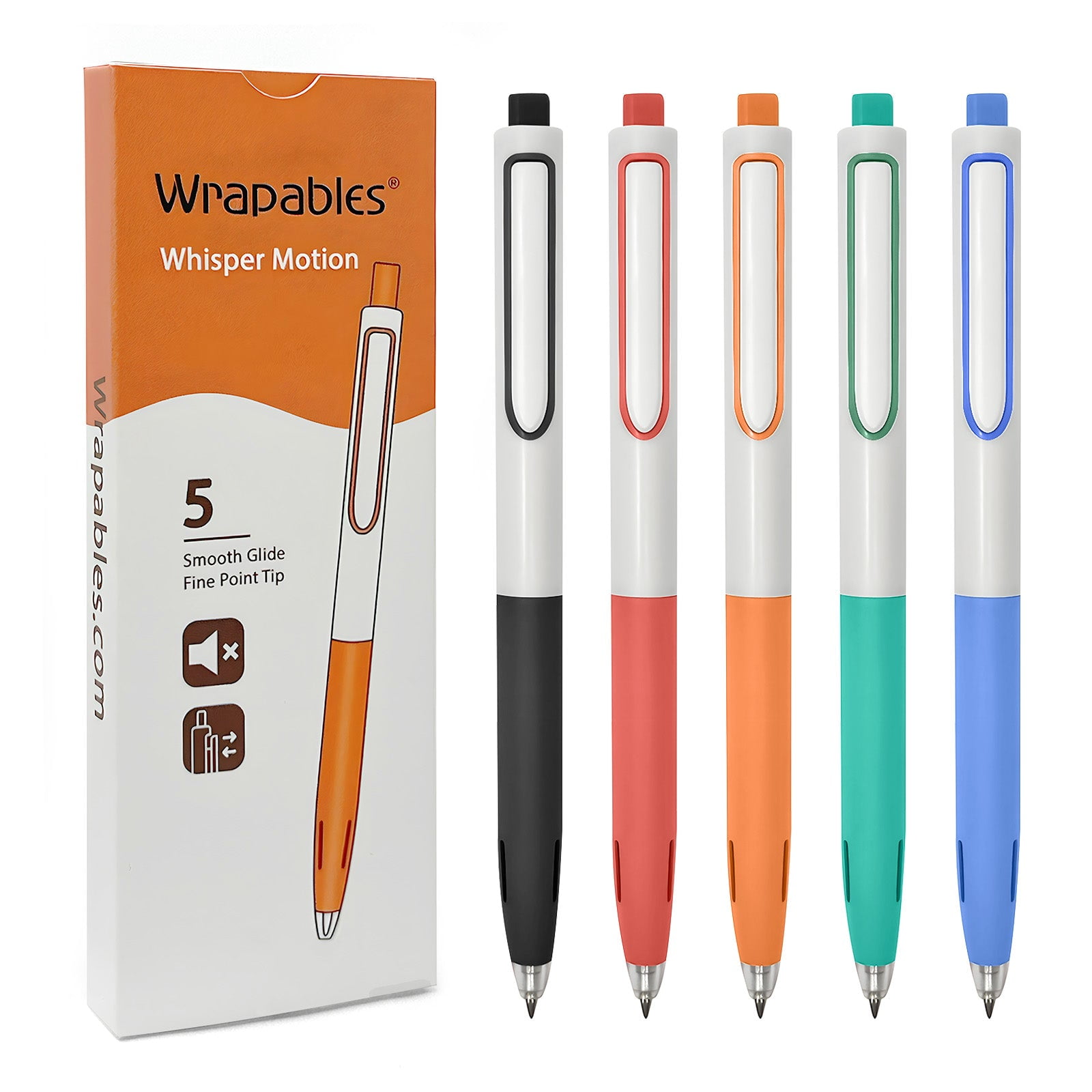 Wrapables Whisper Motion Silent Retractable Gel Pen Set (5 Pack), 0.5mm ...