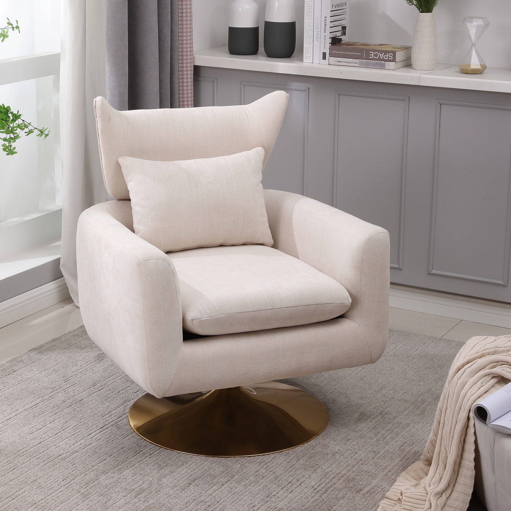 Wraparound Backrest & 360-degree Spin - Linen Chair for Main Living ...