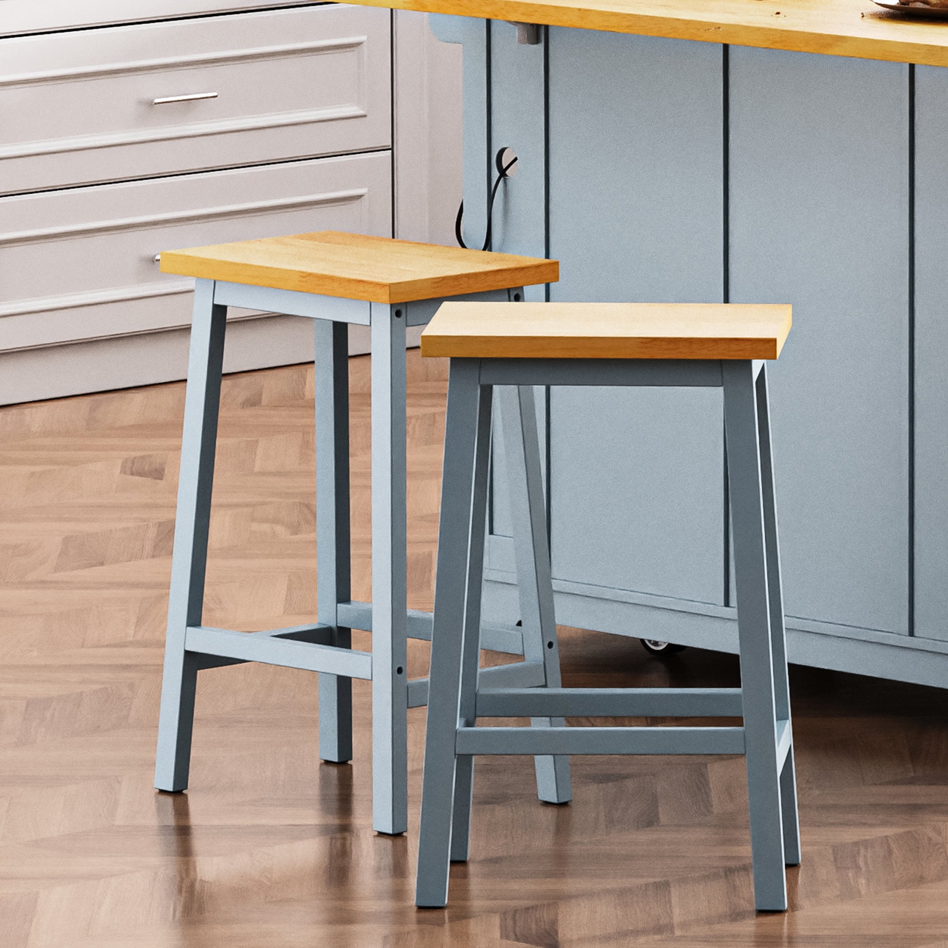 2-piece Bar Stools with Solid Wood Legs - Suitable for Kitchen and Home ...