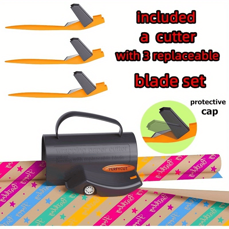 Wrapping Paper Cutter With 3 Replaceable Blade Sets For Birthday ...