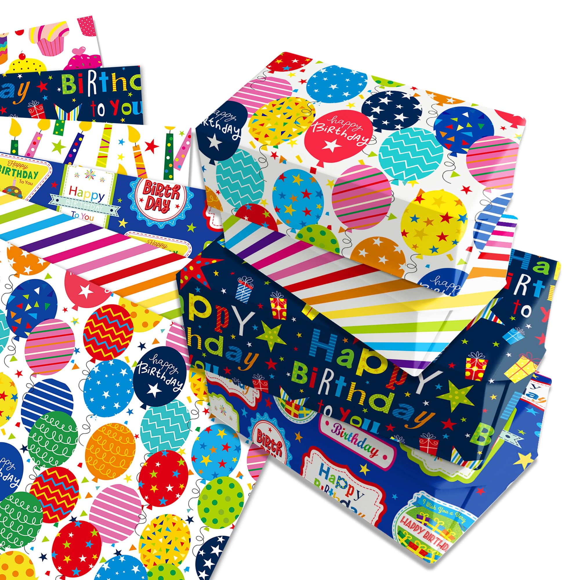 Wrapping Paper FEV6 Set, 12 Sheets Balloon and Lettering Patterns Gift ...