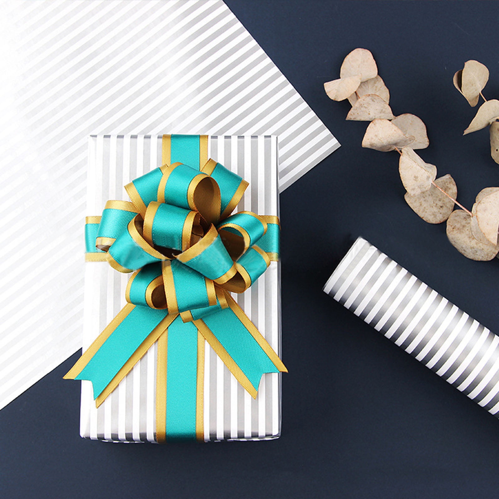 Wrapping Paper G A 2022 Christmas Rose Leaf Stripe Print Wrapping Paper ...