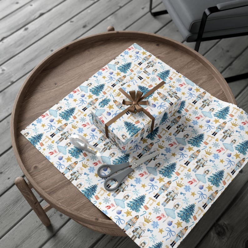 Wrapping Paper Nutcracker Ballerina Blue Gold Nutcracker Christmas ...