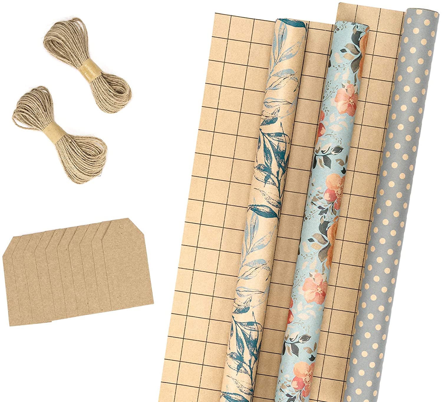 WRAPAHOLIC Wrapping Paper Rolls with Tags Jute String 17x10 inches each ...