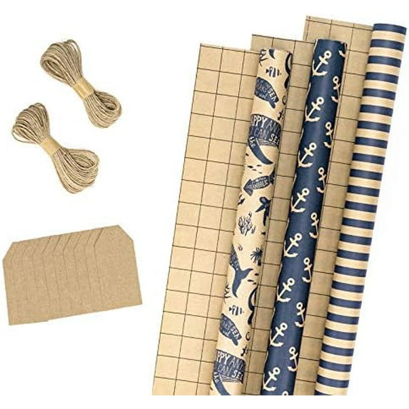 Wrapping Paper Rolls with Tags, Jute String - Mini Roll - 17 inches x ...
