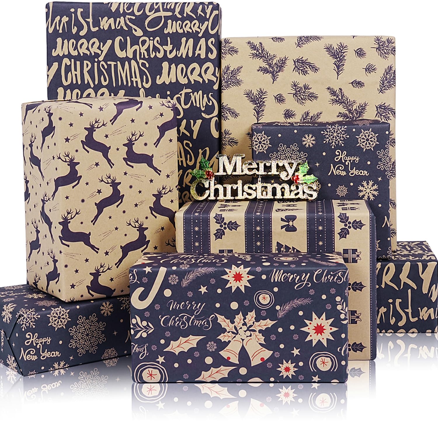 Wrapping Paper Sheets, 12 Sheets AIS1 Navy Blue Wrapping Paper Set for ...