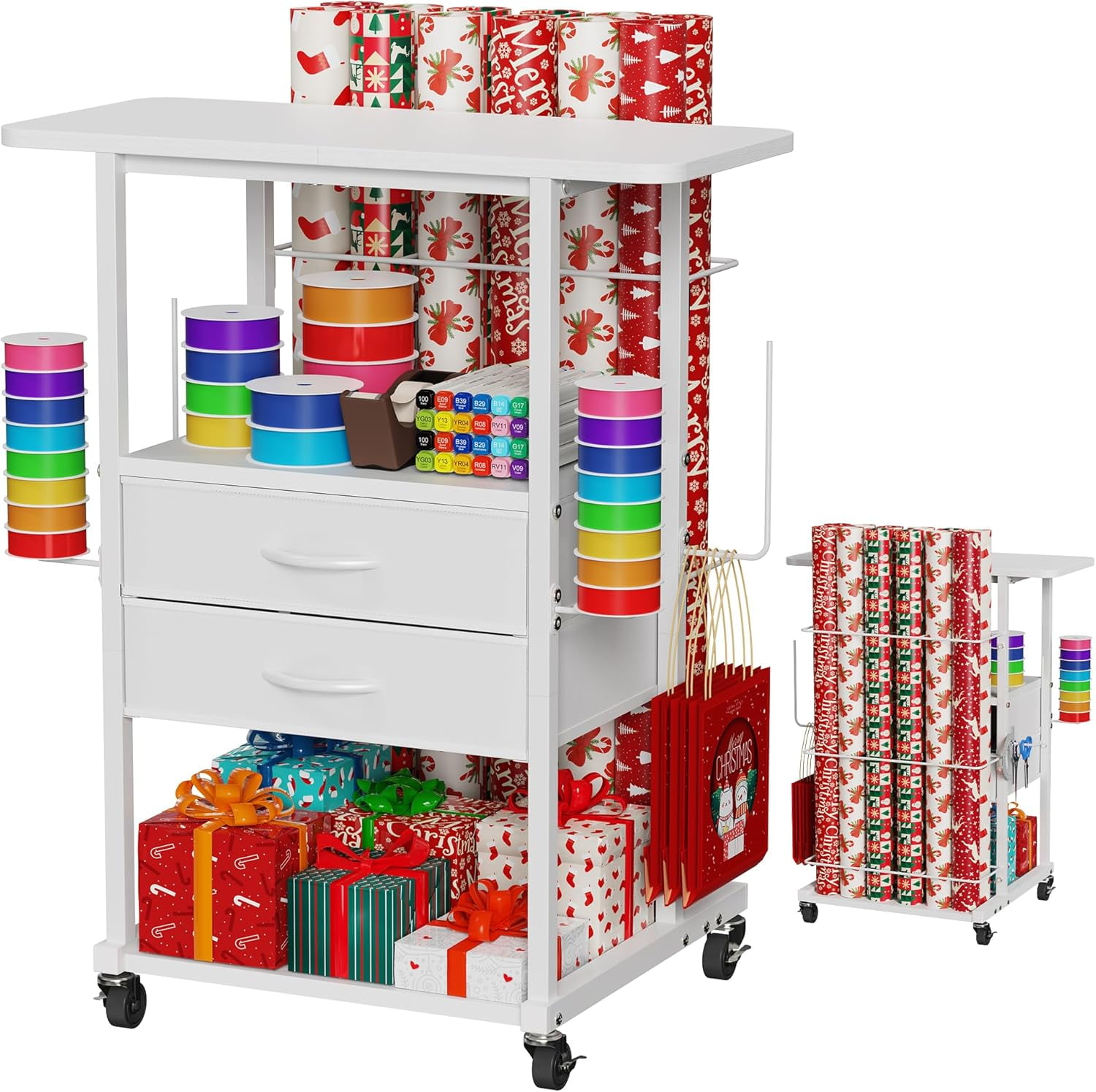 Wrapping Paper Storage Cart with 12 Rolls Wrapping Paper Organizer ...
