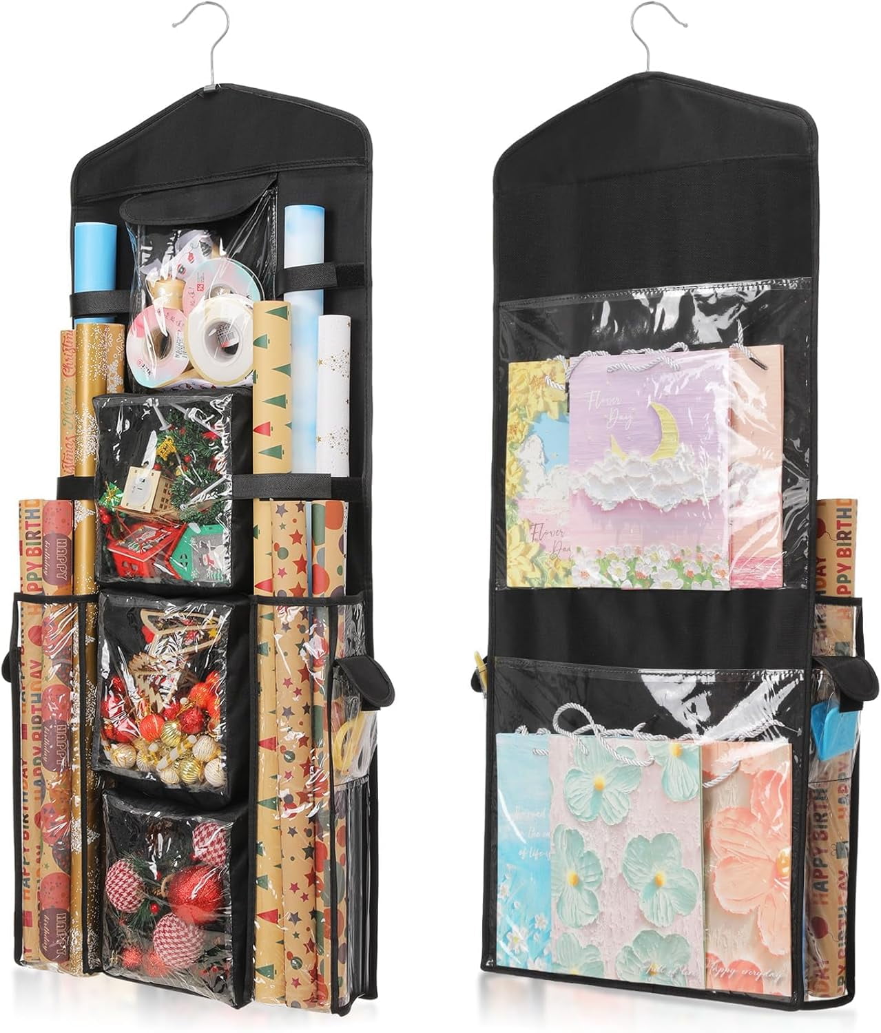 Wrapping Paper Storage, Gift Wrap Organizer Holder Double-Sided Hanging ...