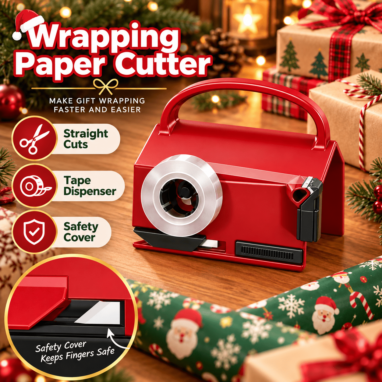 Wrapping Paper Trimmer and Tape Dispenser Dual Use Sliding Gift Wrap ...