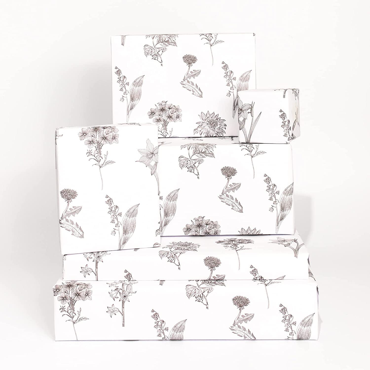 Central 23 Floral Design Wrapping Paper - 6 Sheets - Black White ...
