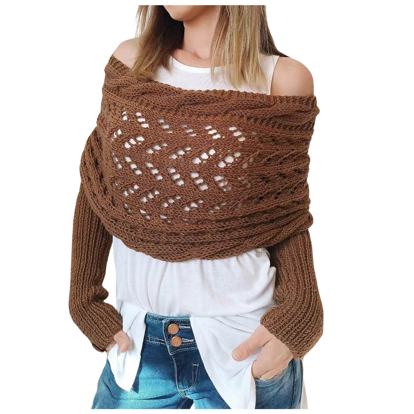 Wraps Scarf with Sleeves knitted cable wrap, shrugs for women,Scarf ...