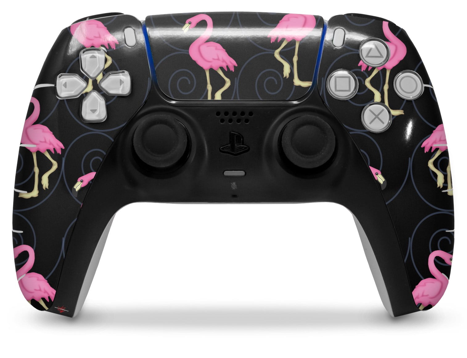 WraptorSkinz Skin Wrap compatible with the Sony PS5 DualSense Controller Flamingos on Black ...