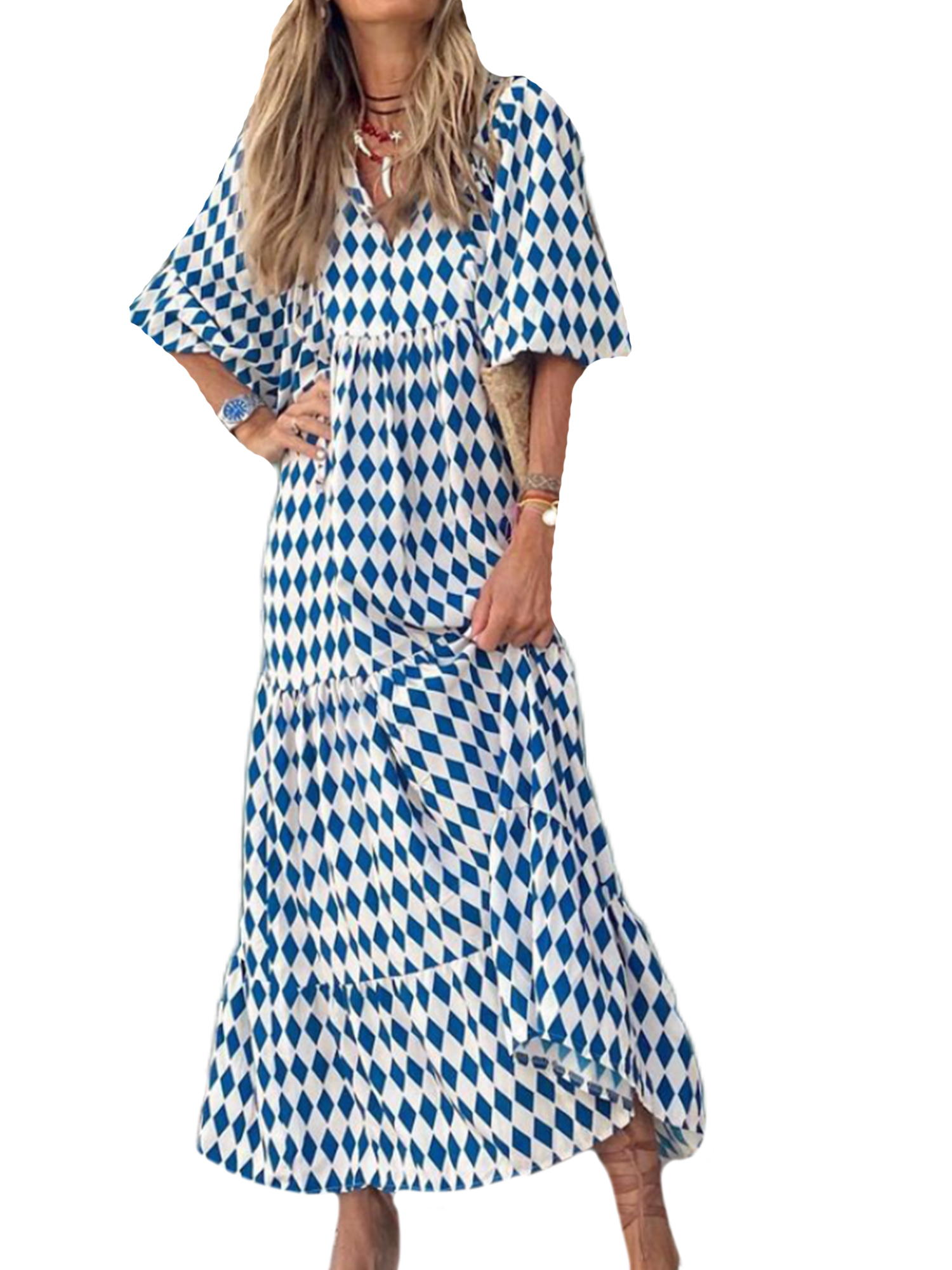 Wrcnote Women Summer Swing Dress Loose Beach Sundress Lace Up Casaul ...
