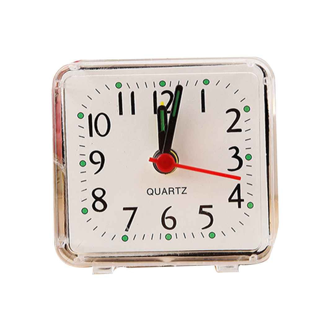 Wrea Square Small Bed Alarm Clock Transparent Case Compact Travel Clock ...