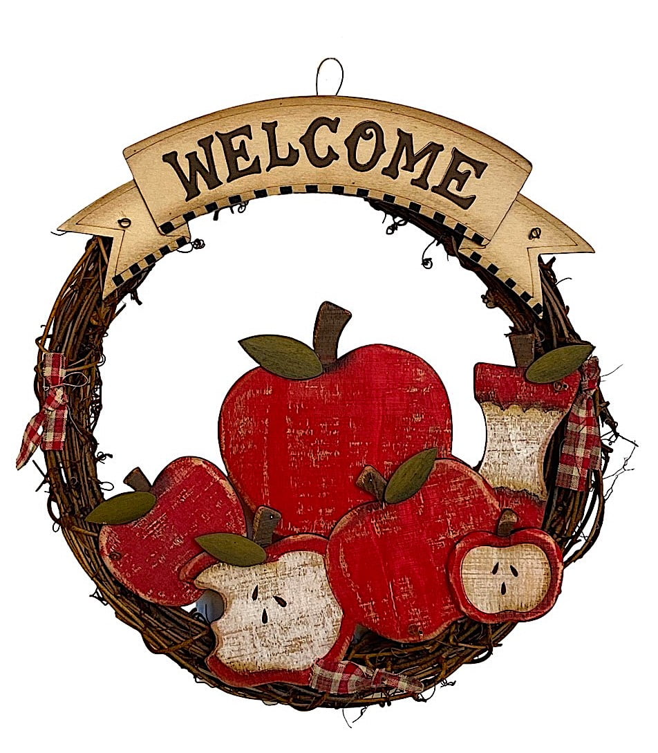 Wreath Apple Welcome Wall Door Room Decor Hanging Wooden Art Home ...