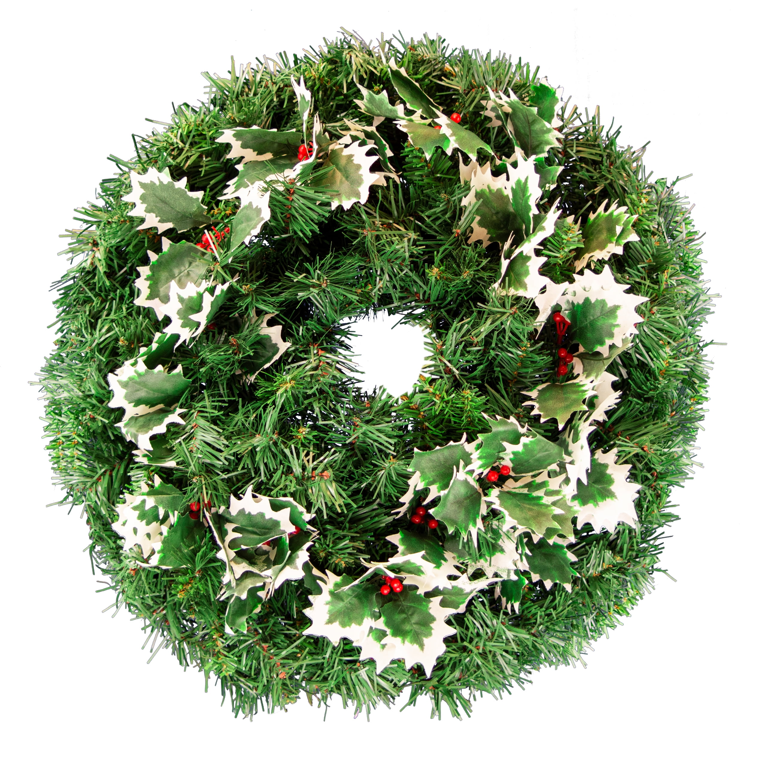 Wreath Decoration - Variegated Holly and Red Berries - Artificial ...