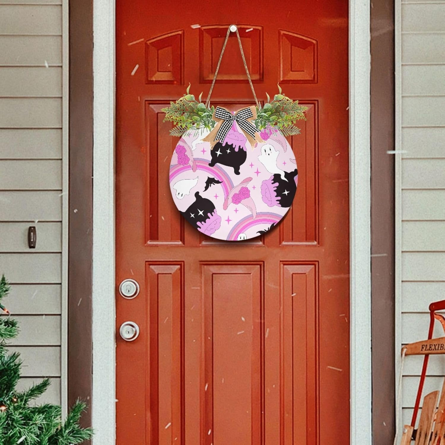 Wreath Door Signs Pink Witch Magic Welcome Door Sign Halloween Ghost ...