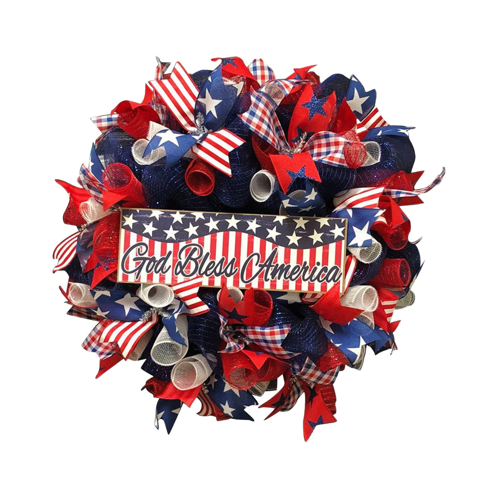 Wreath - Home Brand - Patriotic Red White Blue Flowers Wreath For Front ...