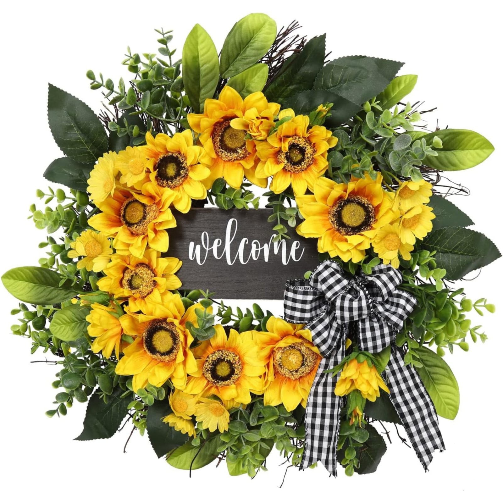 Wreath - Home Brand - Sunflower Wreath With Welcome Spring Summer ...
