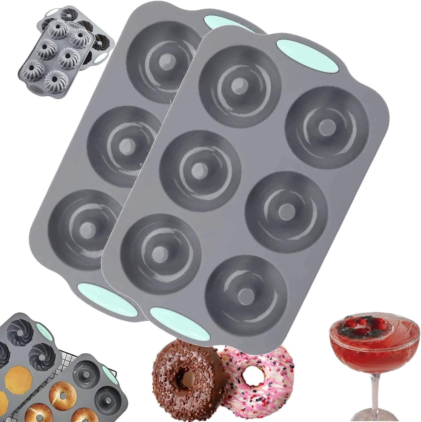 Wreath Ice Mold, Silicone Christmas Ice Cube and Baking Mold Set for Cocktails, Desserts, and ...