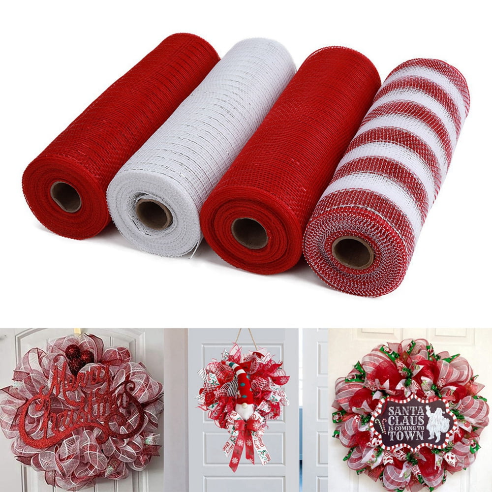 Wreath Making Supplies 4 Rolls Christmas Mesh Ribbon 10 Inch x 30 Feet ...