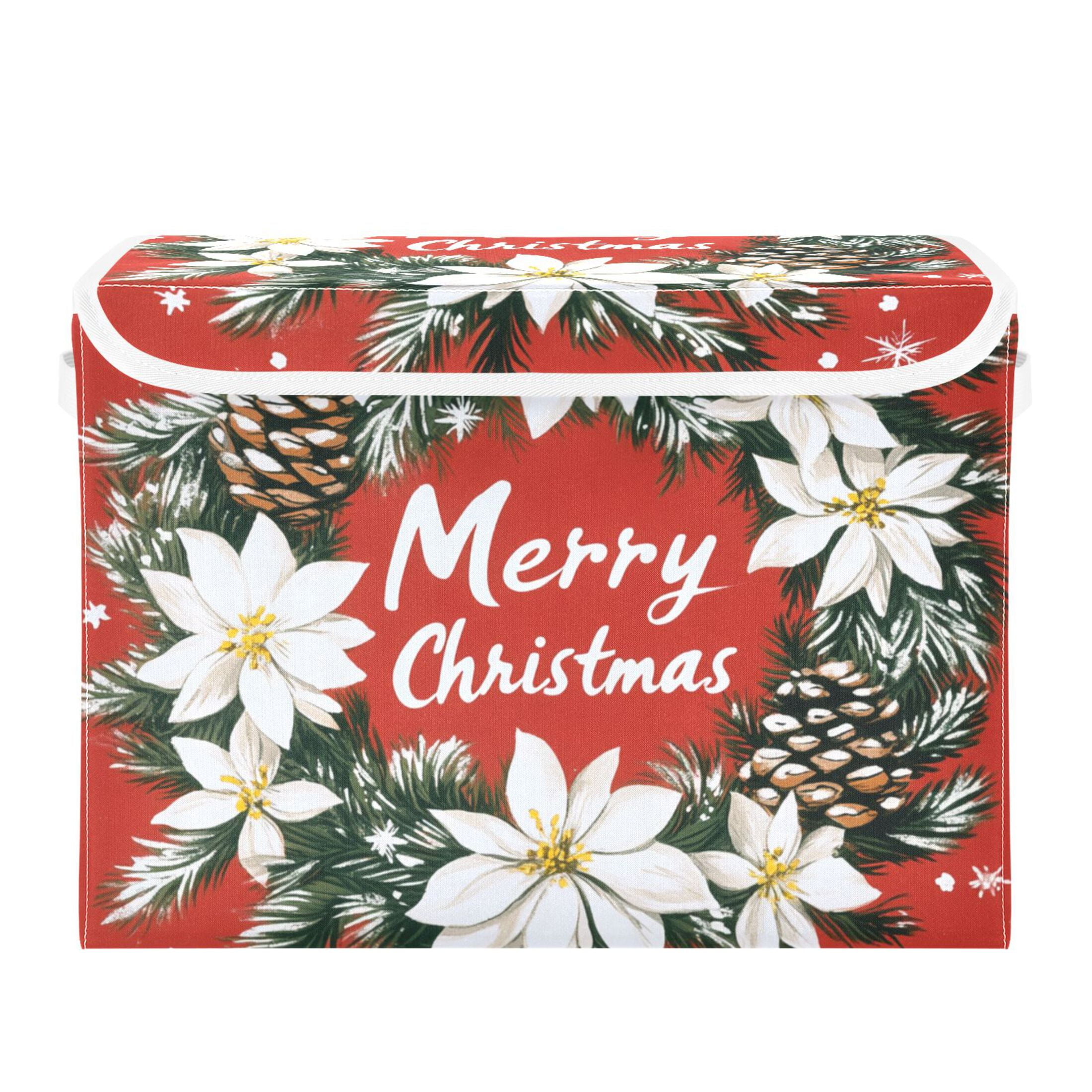 Wreath Merry Christmas Large Storage Bins with Linen Collapsible Lid ...