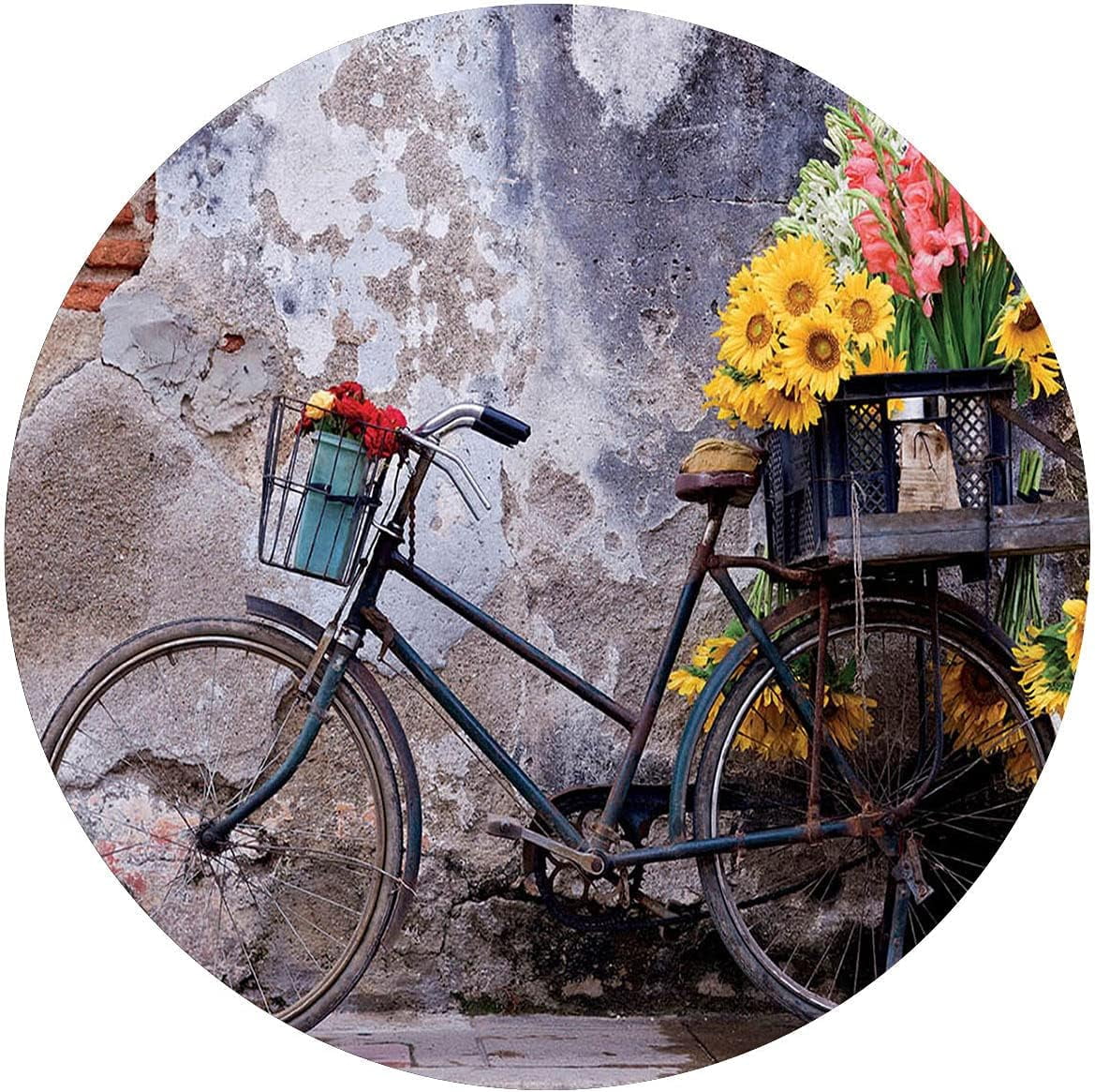 Wreath Round Metal Tin Sign,Bicycle And Flowerbike With Flower,Retro ...