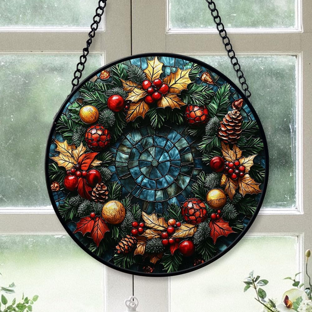 Wreath Stained Glass Suncatcher Ornament, Wreath, Wreath Stained Glass ...