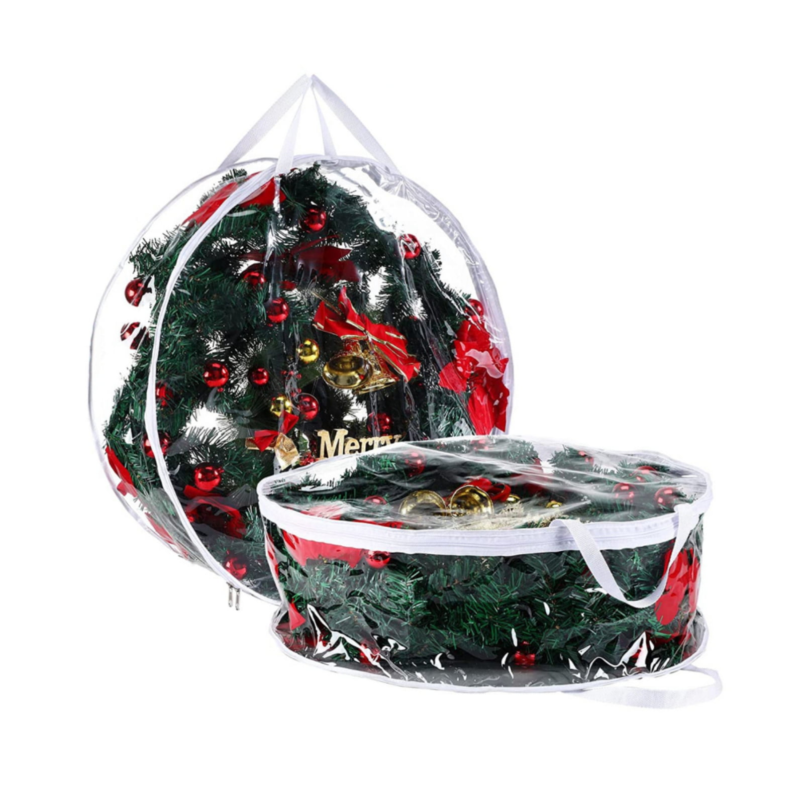Wreath Storage Bag with Handles,Fits 24Inch Wreath,Transparency Plastic ...