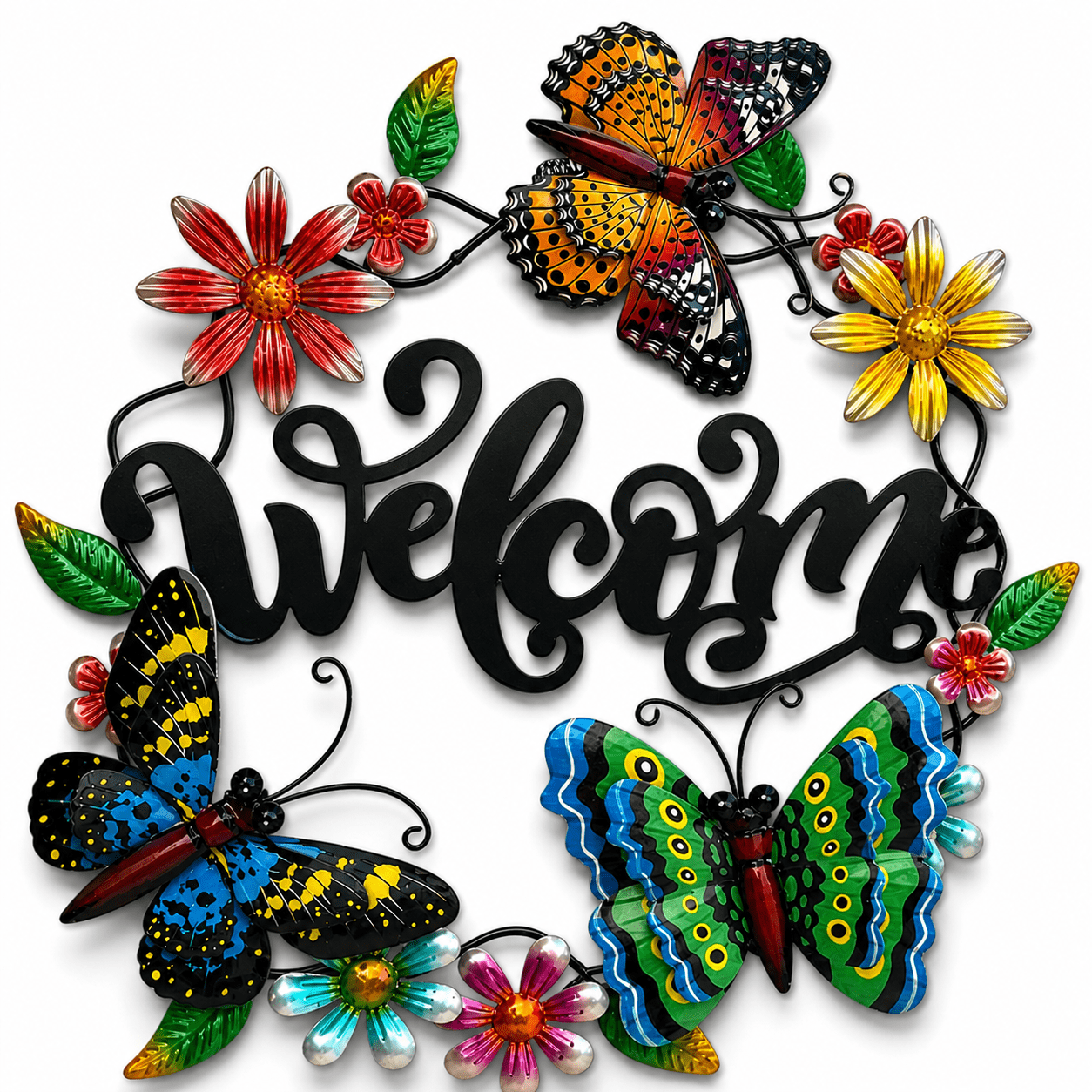 Wreath Welcome Butterfly 3D Metal Sign Large Wall Door Garden Indoor ...