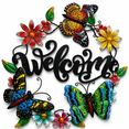 Wreath Welcome Butterfly 3D Metal Sign Large Wall Door Garden Indoor ...