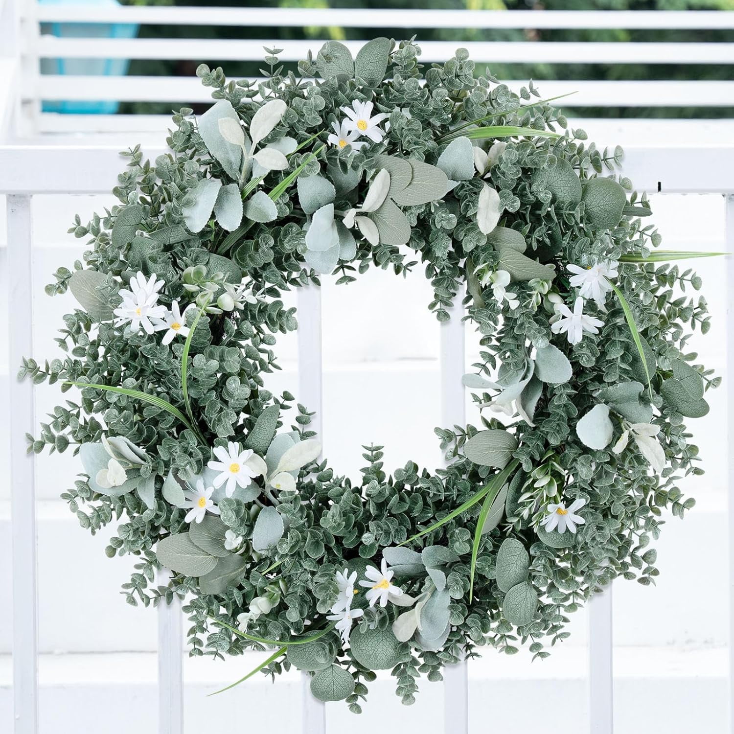 Wreaths for Front Door, 26 Inch Spring Eucalyptus Greenery Wreath, Handmade Summer Leaf Wreath ...