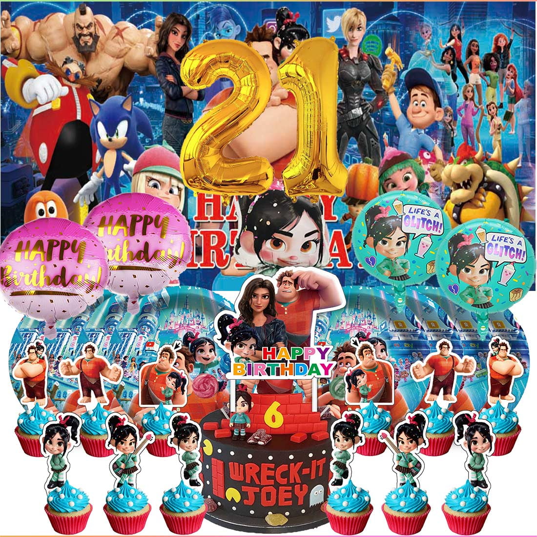Wreck-It Ralph 21th Tableware Balloons Cake Toppers Backdrop Banner ...