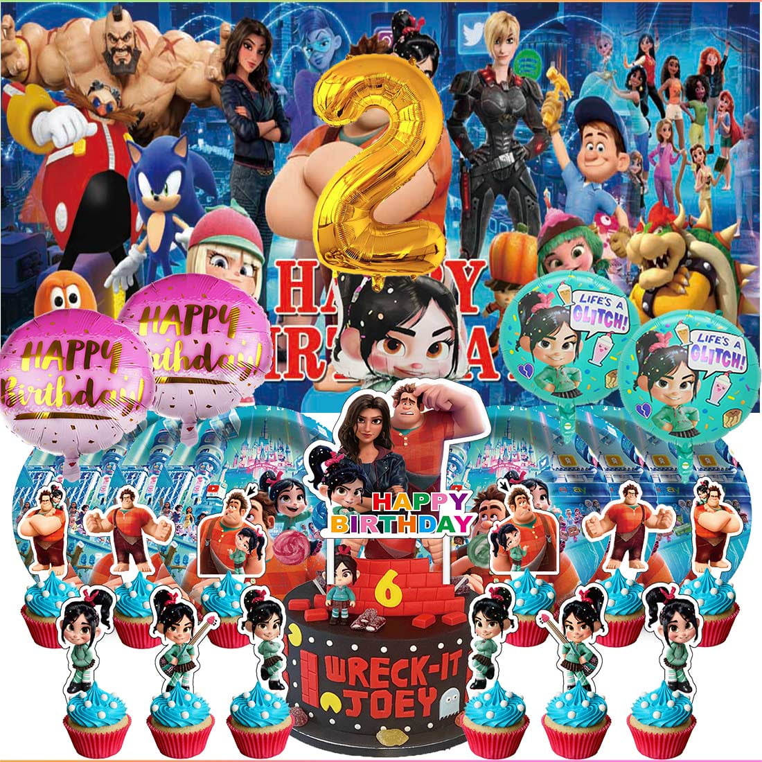 Wreck-It Ralph 2nd Tableware Balloons Cake Toppers Backdrop Banner ...