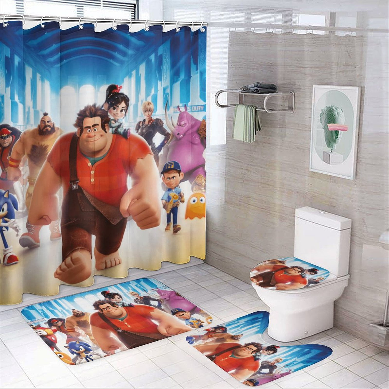 Wreck-It Ralph 4 Pcs Shower Curtain Set Bathroom Sets Shower Curtain ...