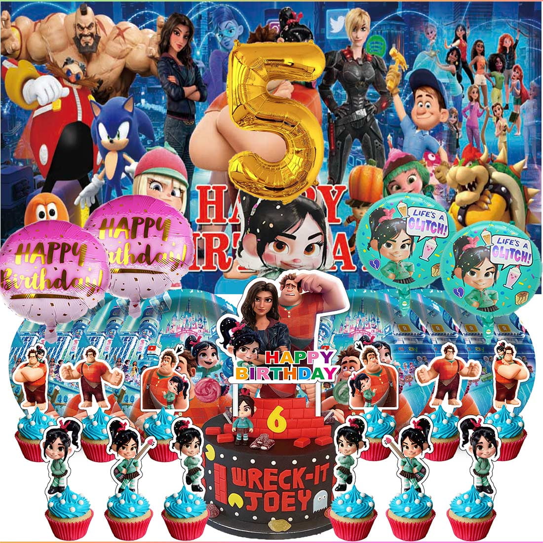 Wreck-It Ralph 5th Tableware Balloons Cake Toppers Backdrop Banner ...