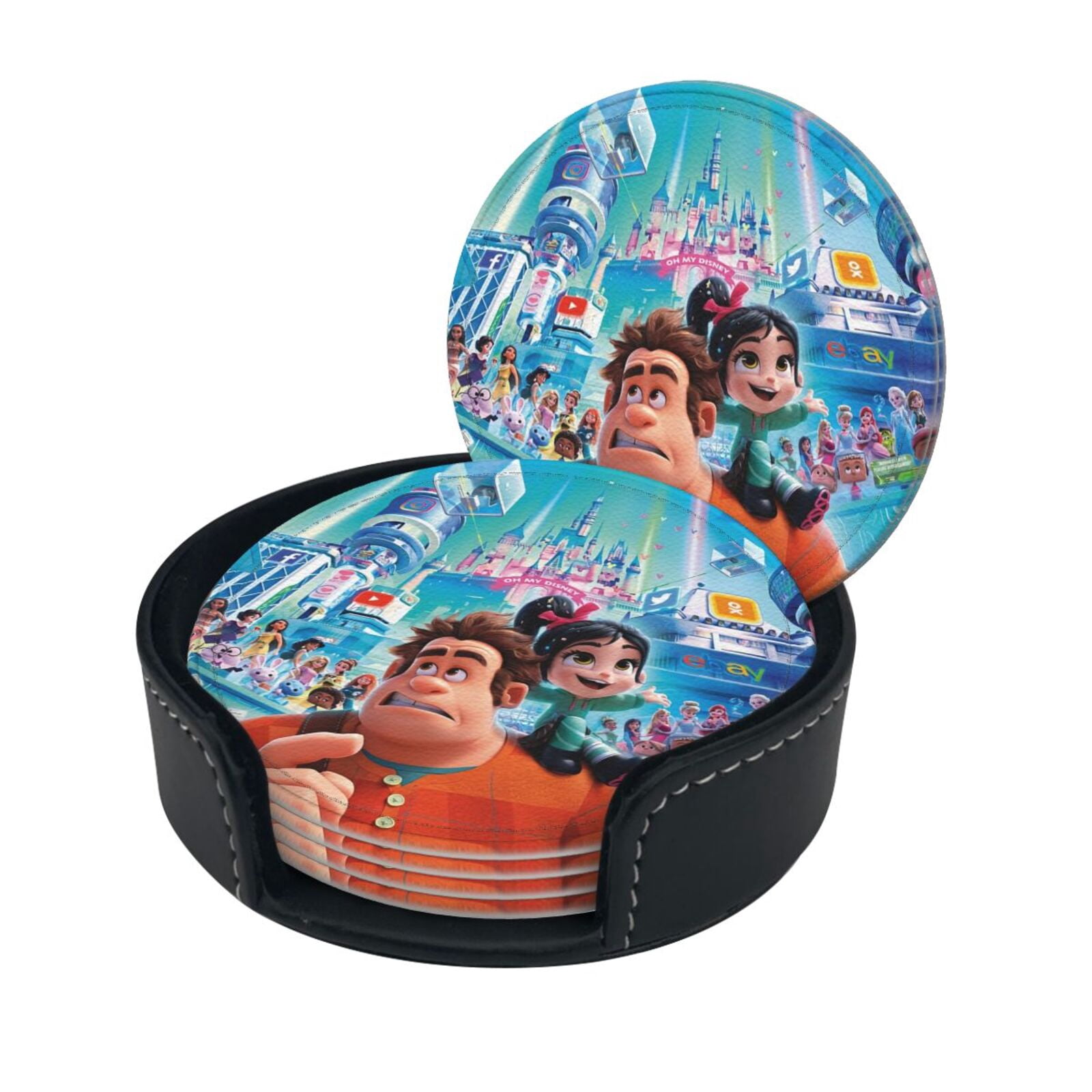 Wreck-It Ralph Anime Funny Coasters,6 Pcs Leather Coasters That Protect ...