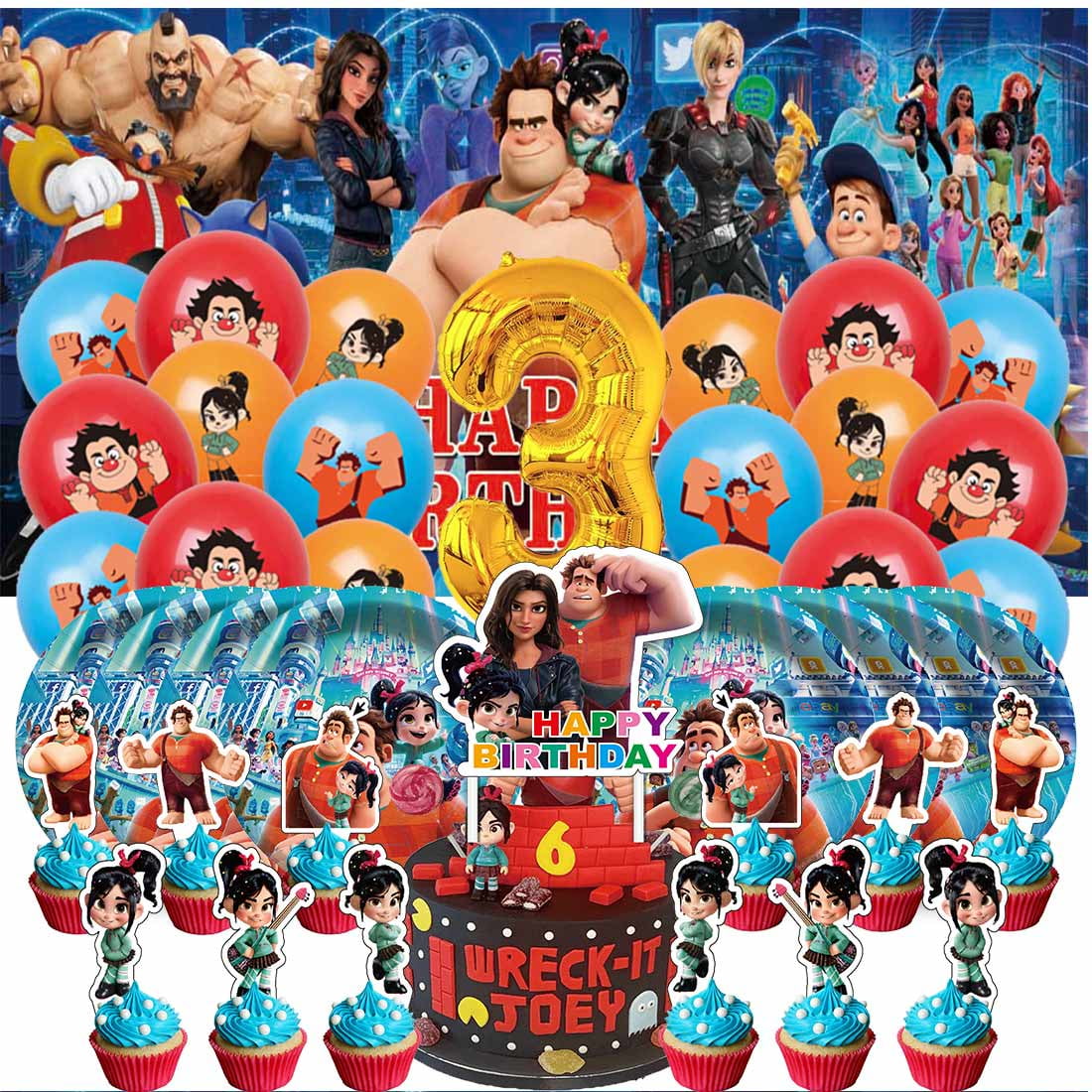 Wreck-It Ralph Balloons Party Supplies 3rd Decor Tableware Birthday ...