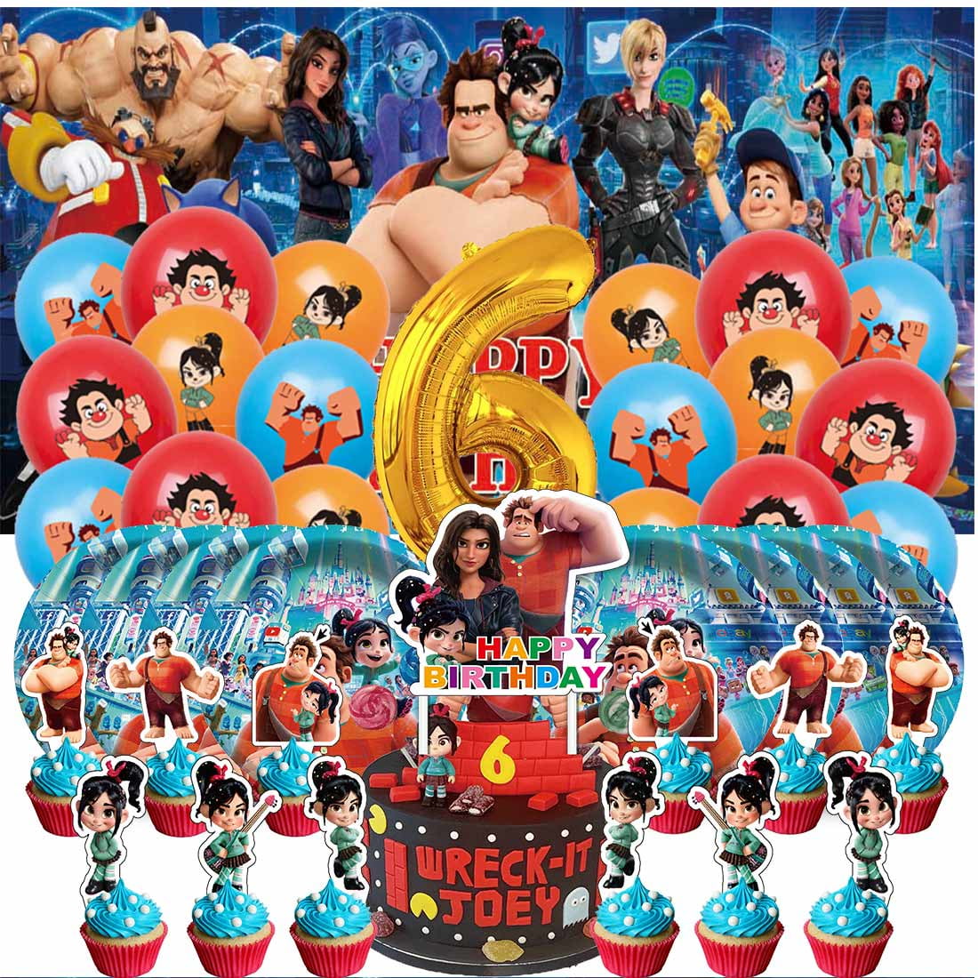 Wreck-It Ralph Balloons Party Supplies 6th Decor Tableware Birthday ...